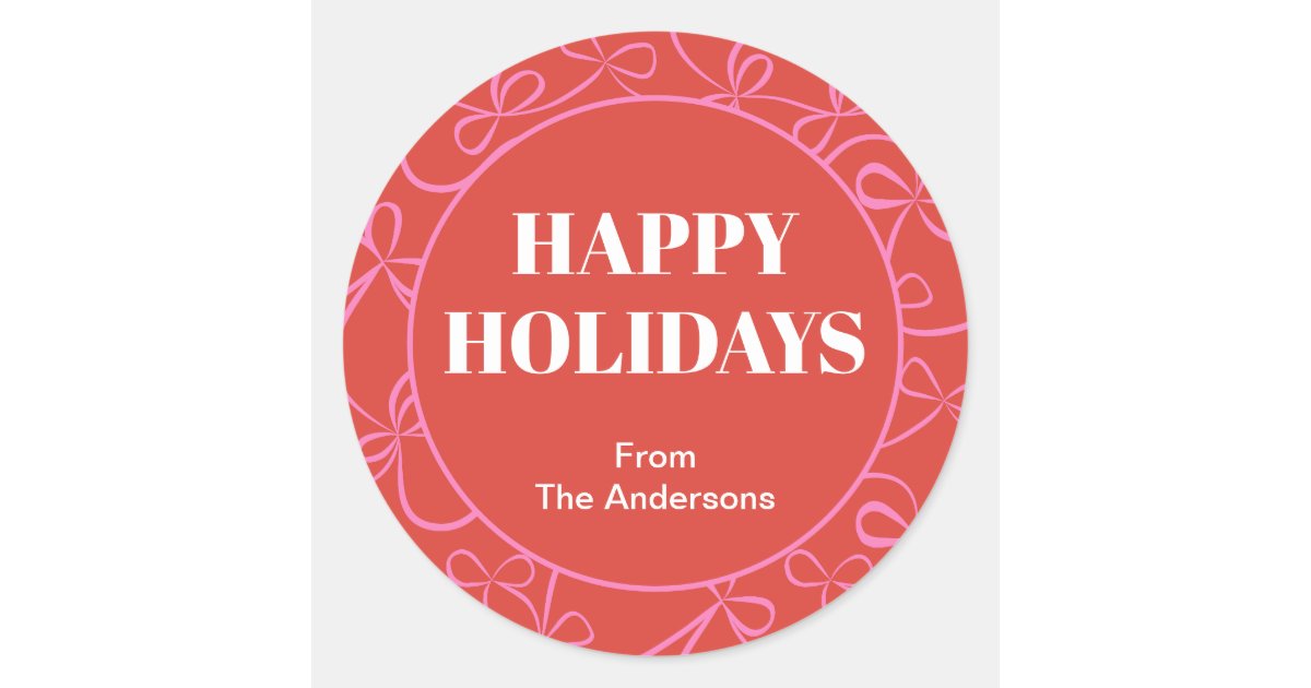 Modern Holiday Bold Red & Pink Ribbon Pattern Classic Round Sticker ...