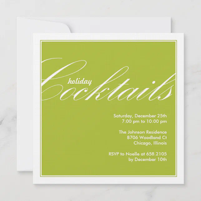 Modern Holiday Cocktail Party Invitation - Lime | Zazzle