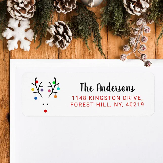 Modern Holiday Whimsical Reindeer Christmas Label | Zazzle