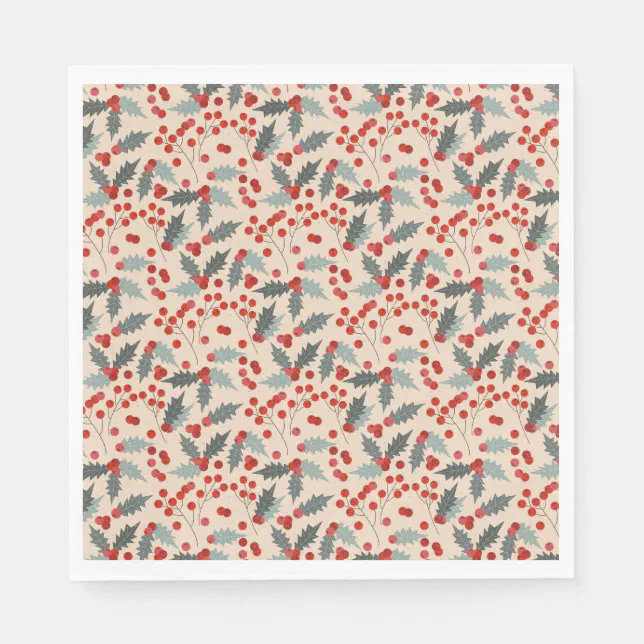 Modern Holly Berry Christmas Botanical Pattern Napkins | Zazzle