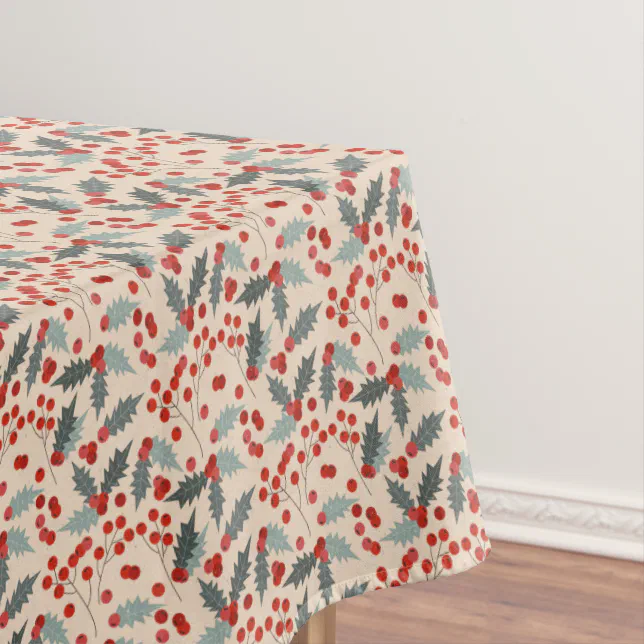 Modern Holly Berry Christmas Botanical Pattern Tablecloth | Zazzle