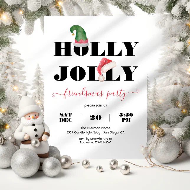 Modern Holly Jolly Friendsmas Christmas Party Invitation | Zazzle