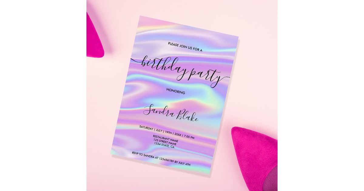 Modern Holograph Girly Trendy Birthday Invitation | Zazzle