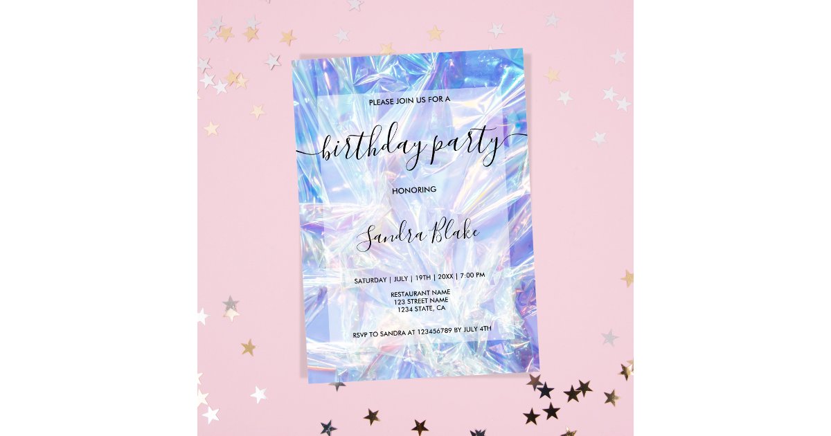 Modern Holograph Girly Trendy Birthday Invitation | Zazzle
