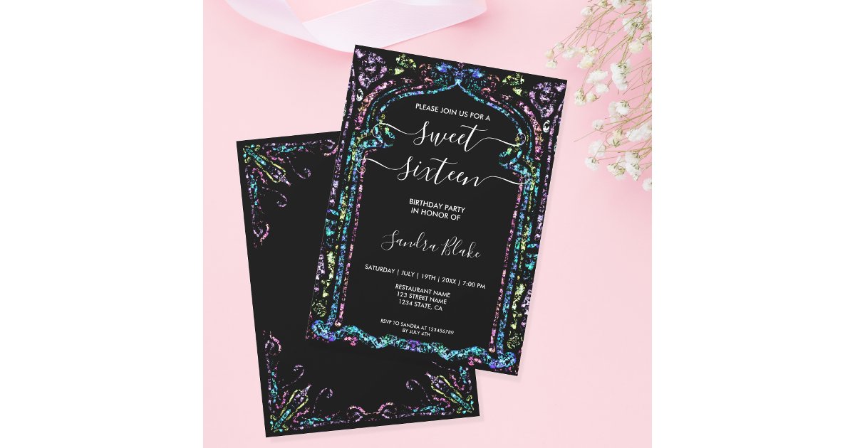 Modern Holograph Ornament Indian Sweet 16 Invitation | Zazzle