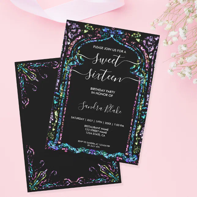 Modern Holograph Ornament Indian Sweet 16 Invitation | Zazzle