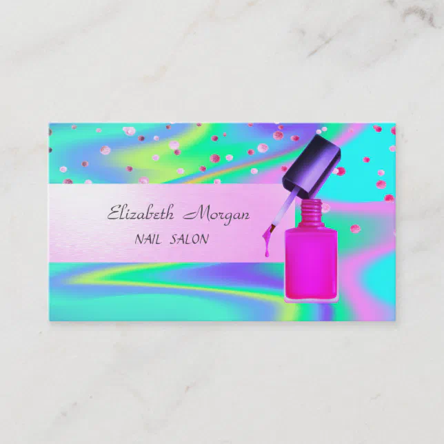 Modern Holographic,Confetti,Nail Polish Business Card | Zazzle