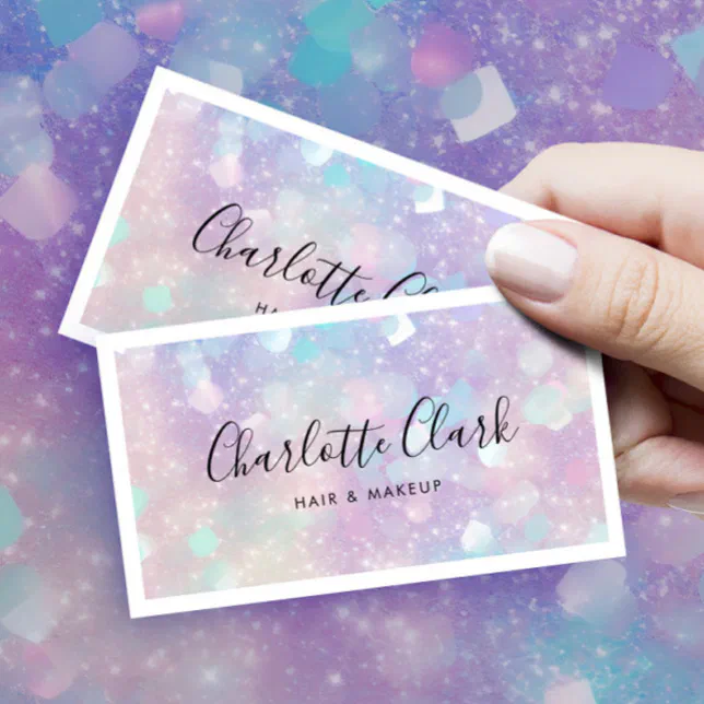Modern Holographic Glitter Script QR Code Business Card | Zazzle