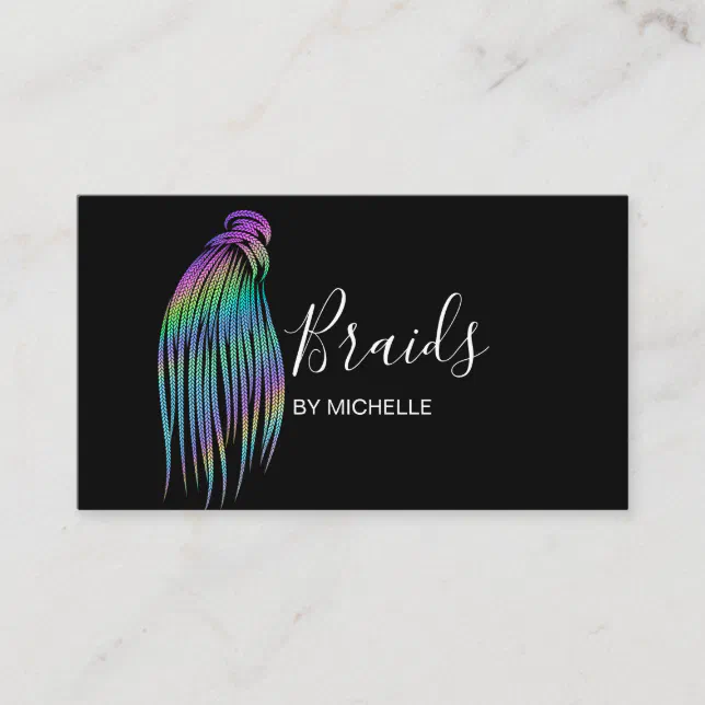Modern Holographic Hair Braider, Braids, Braiding Business Card | Zazzle