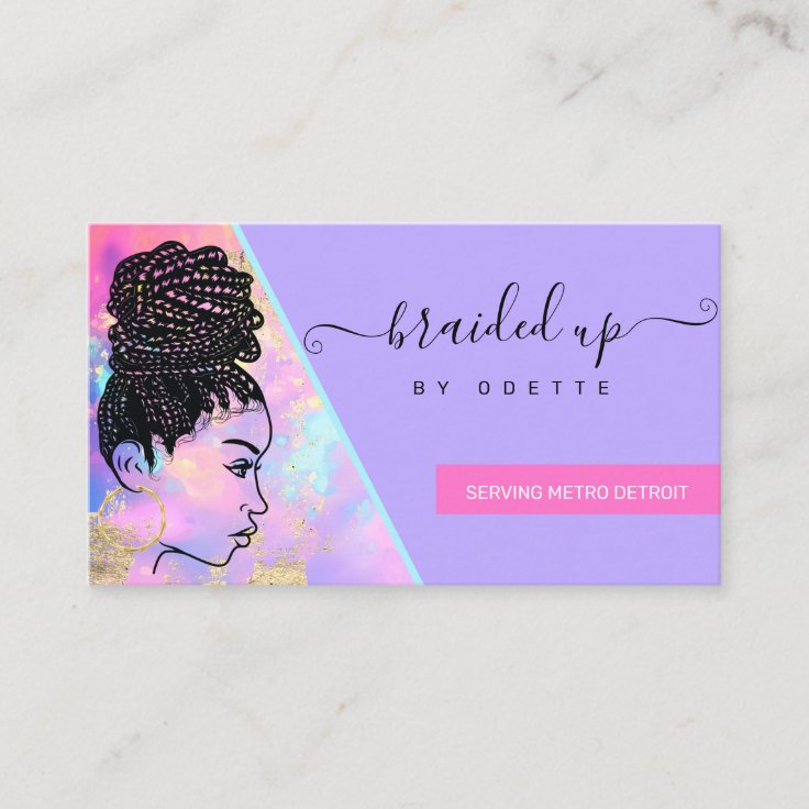 Modern Holographic Hair Braiding Braider Stylist Business Card | Zazzle