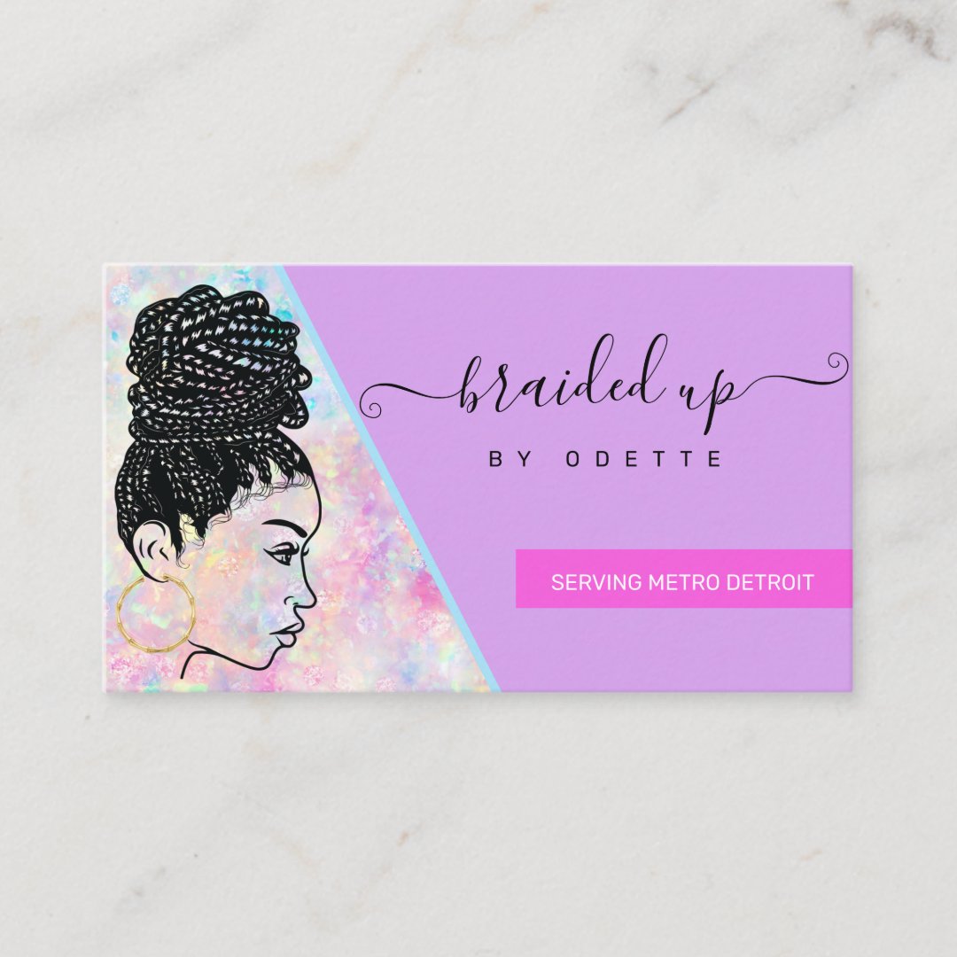 Modern Holographic Hair Braiding Braider Stylist Business Card | Zazzle