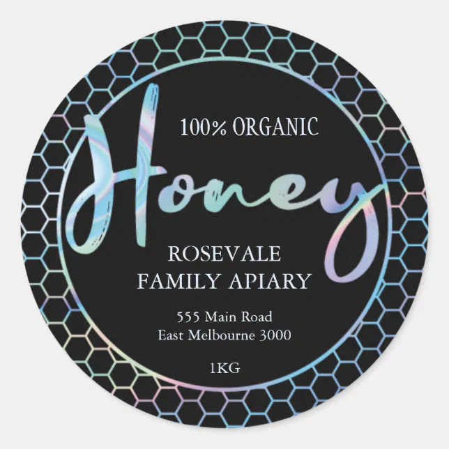 Modern Holographic Honeycomb Honey Apiary Label | Zazzle