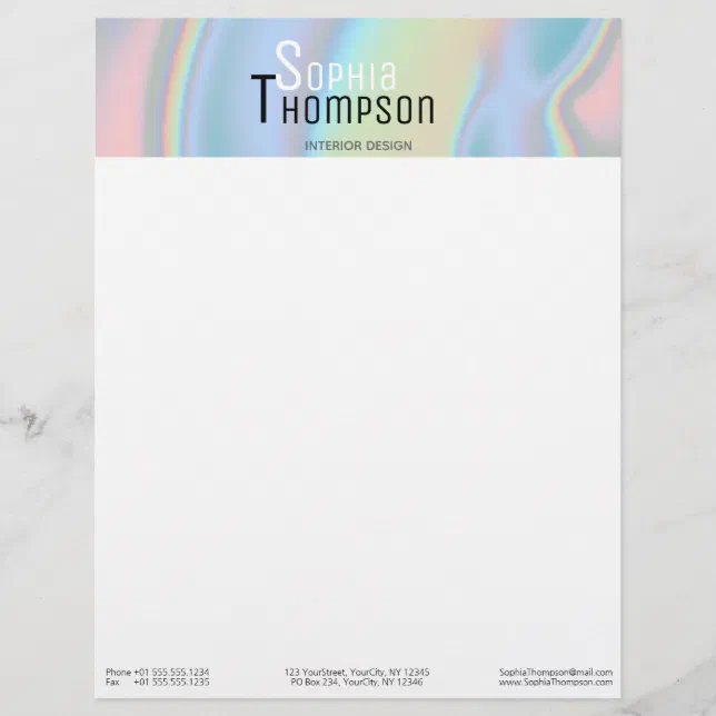 Modern Holographic Liquid Marble Letterhead | Zazzle