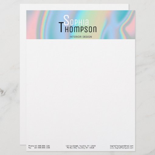 Modern Holographic Liquid Marble Letterhead | Zazzle