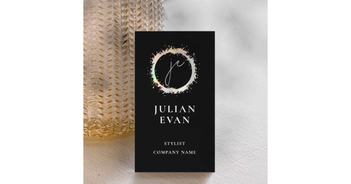 Modern Holographic Luxe Black Monogram Business Card | Zazzle