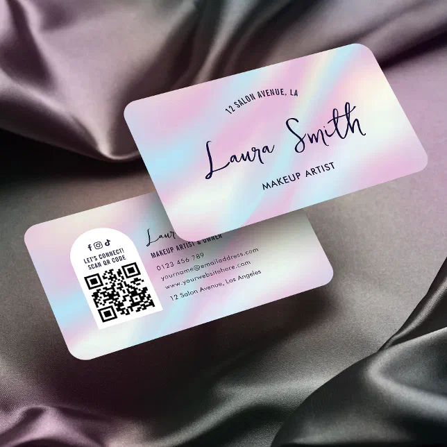 Modern Holographic QR Code Makeup Lash Salon Spa Business Card | Zazzle