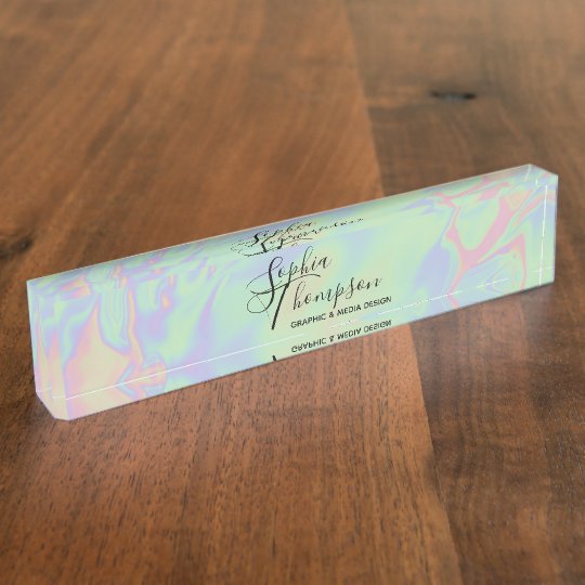 Modern Holographic Rainbow Pastel Desk Nameplate | Zazzle.com