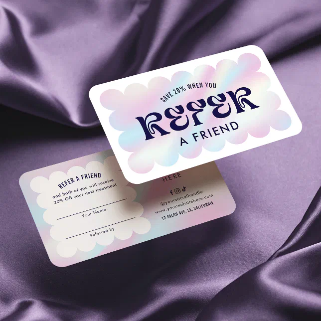 Modern Holographic Retro Logo Refer A Friend Referral Card | Zazzle