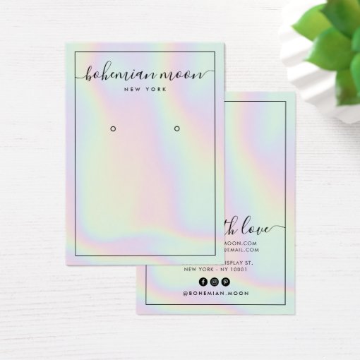 Modern holographic unicorn script earring display | Zazzle