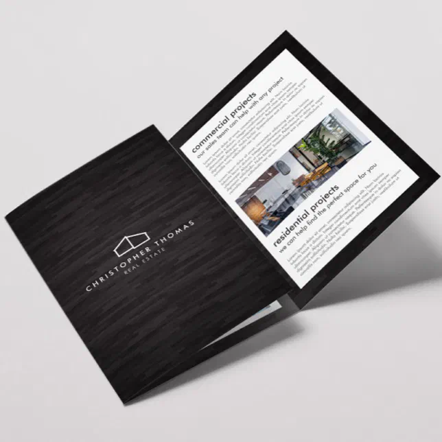 Modern Home Logo Real Estate Dark Wood Brochure | Zazzle