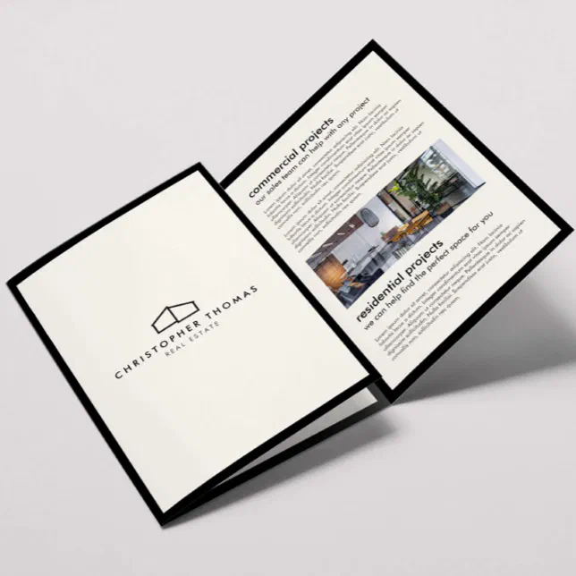 Modern Home Logo Real Estate Ivory/Black Brochure | Zazzle