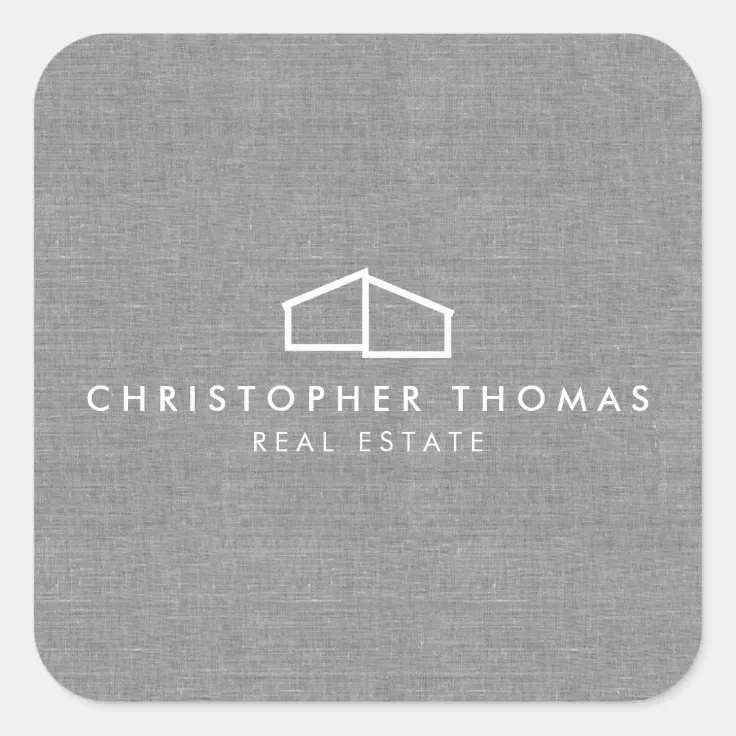 Modern Home Logo Real Estate, Realtor Gray Linen Square Sticker | Zazzle