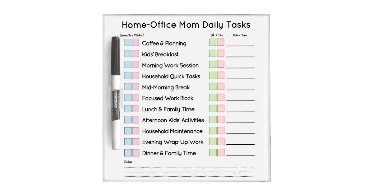 Modern Home Office Mom Daily Task List Dry Erase Board | Zazzle