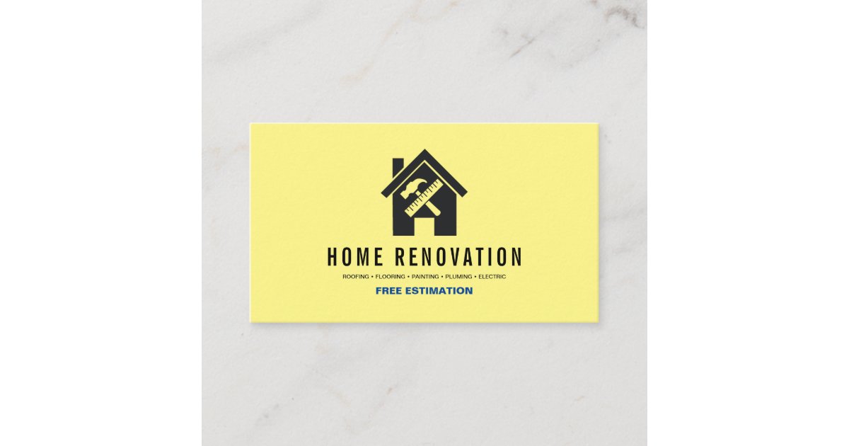 Modern Home Renovation Repair Handyman Yellow Business Card | Zazzle