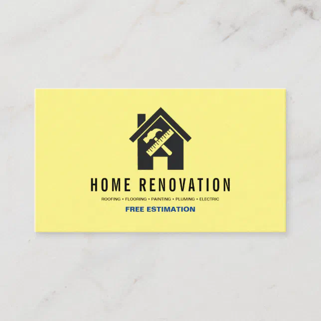 Modern Home Renovation Repair Handyman Yellow Business Card | Zazzle
