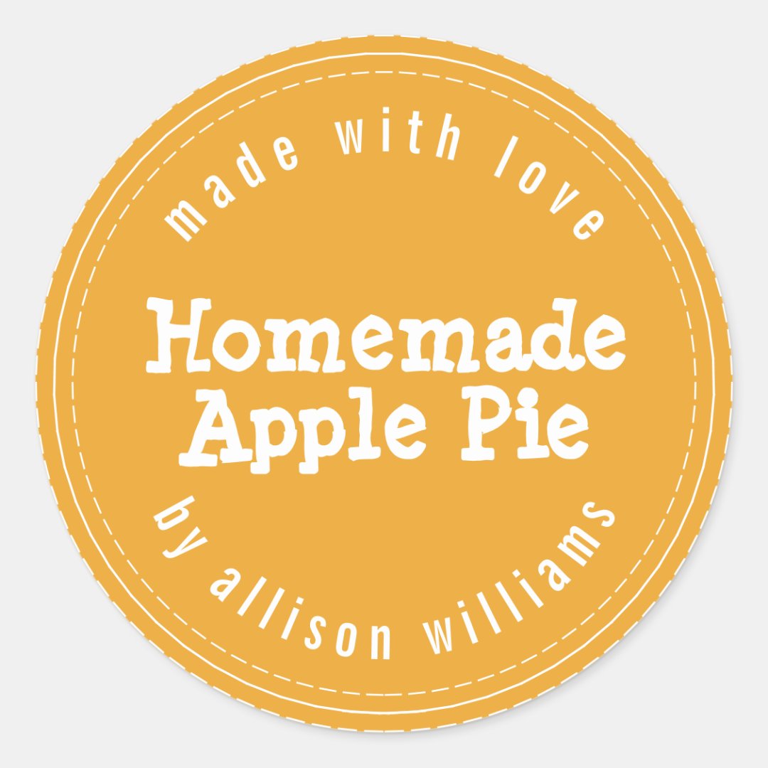 Modern Homemade Apple Pie Mellow Yellow Classic Round Sticker | Zazzle