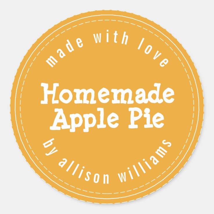 Modern Homemade Apple Pie Mellow Yellow Classic Round Sticker | Zazzle