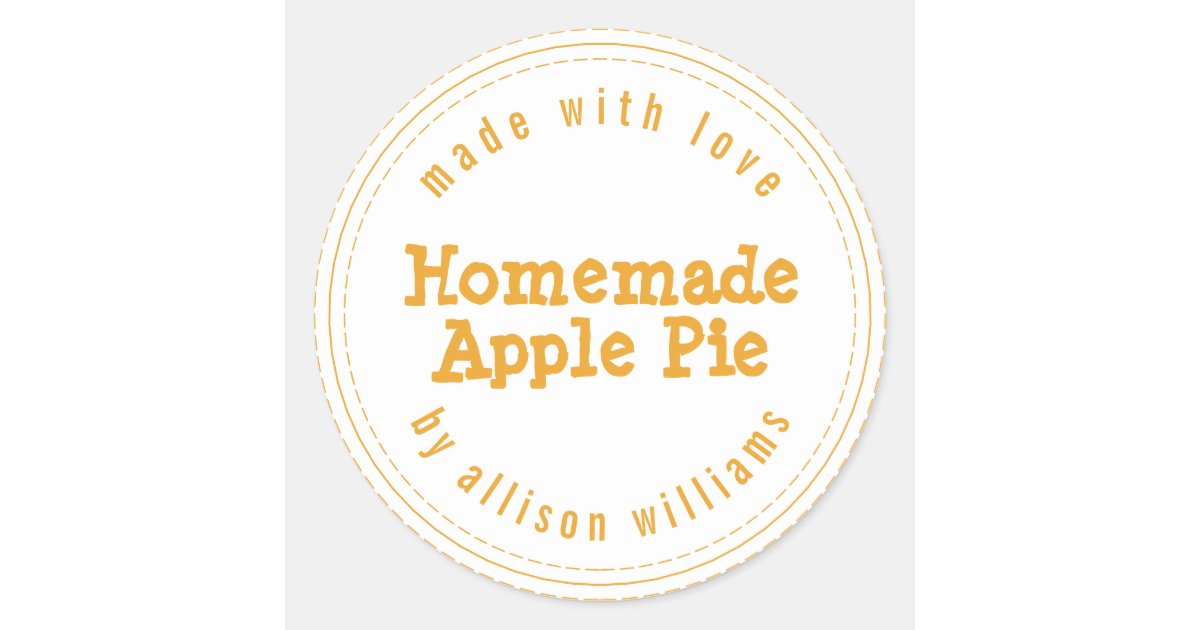 Modern Homemade Apple Pie Mellow Yellow White Classic Round Sticker ...