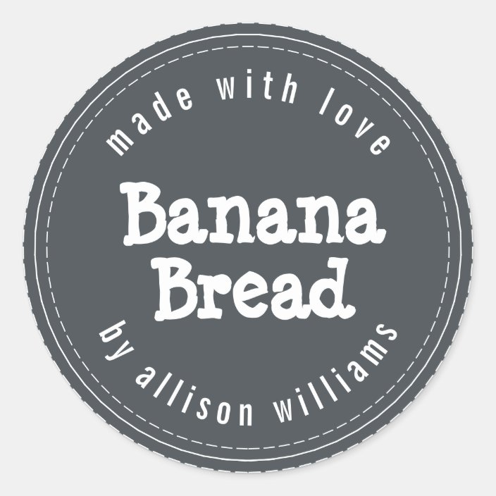 Modern Homemade Banana Bread Black White Classic Round Sticker | Zazzle.com