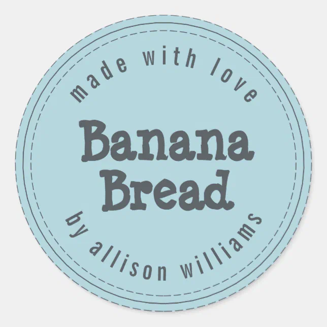 Modern Homemade Banana Bread Blue Classic Round Sticker | Zazzle