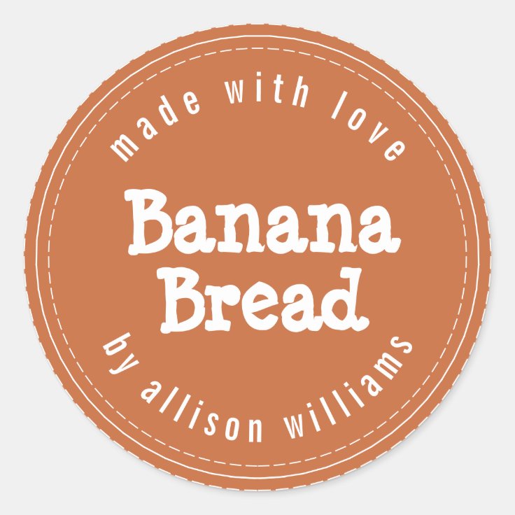 Modern Homemade Banana Bread Burnt Orange Classic Round Sticker | Zazzle
