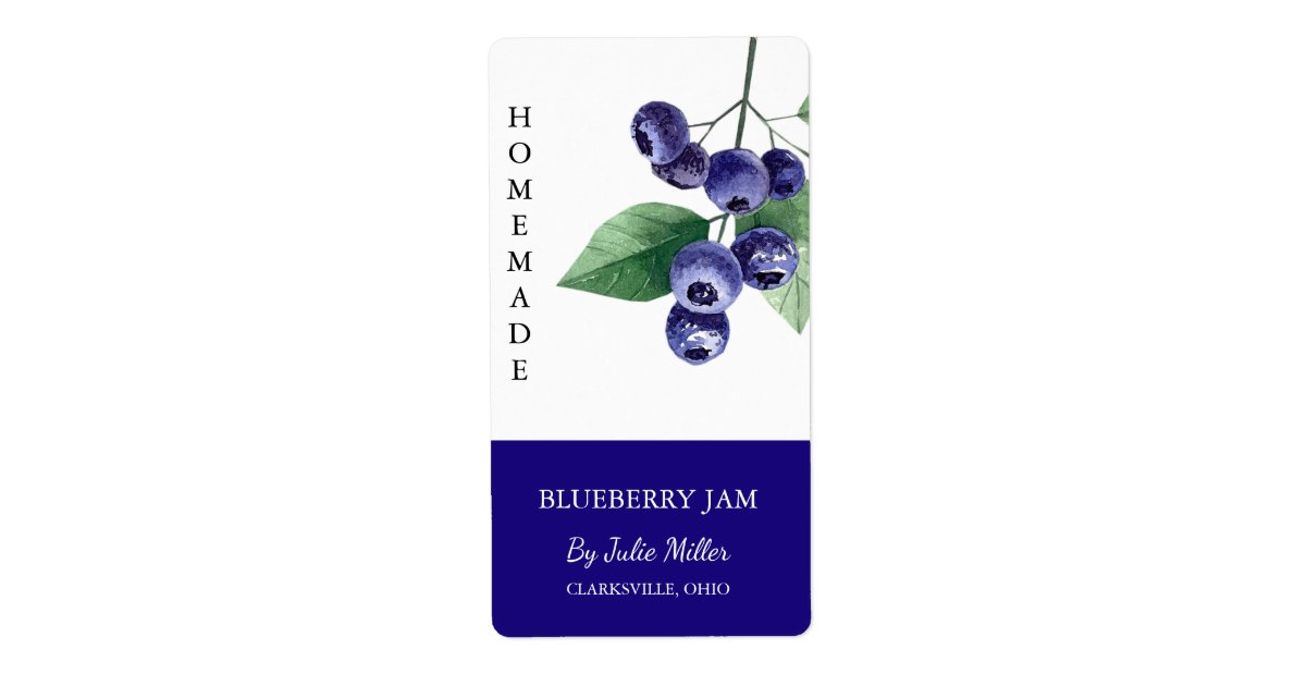 Modern Homemade Blueberry Jam Label | Zazzle