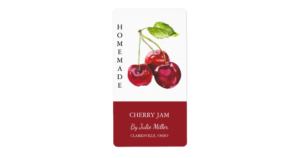 Modern Homemade Cherry Jam Label | Zazzle