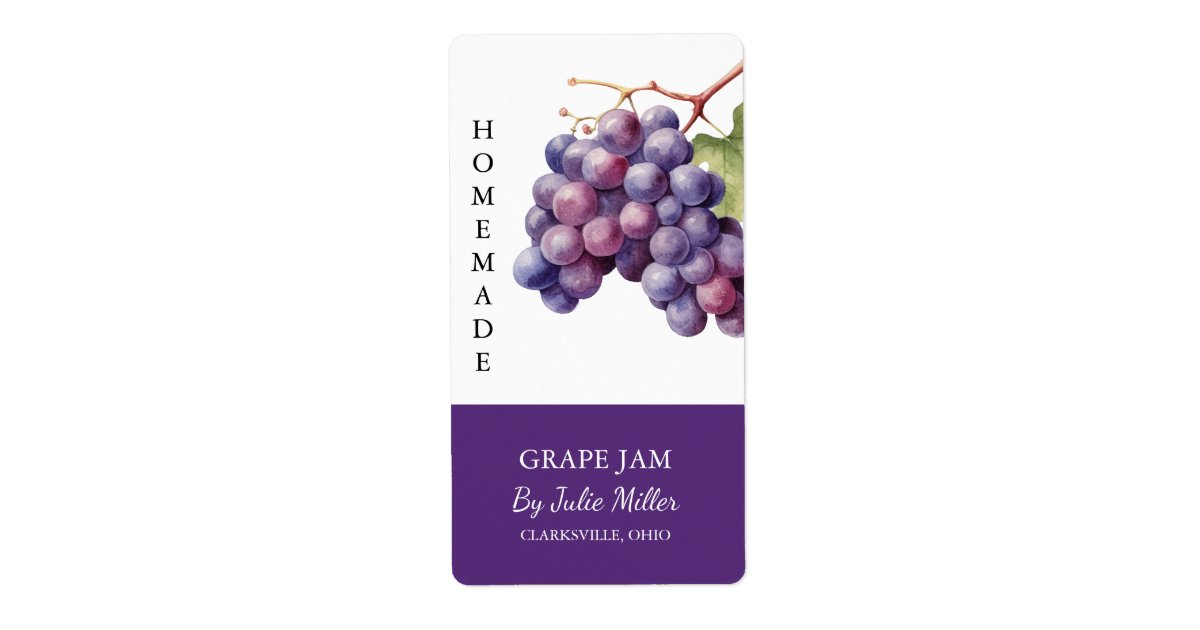 Modern Homemade Grape Jam Label | Zazzle