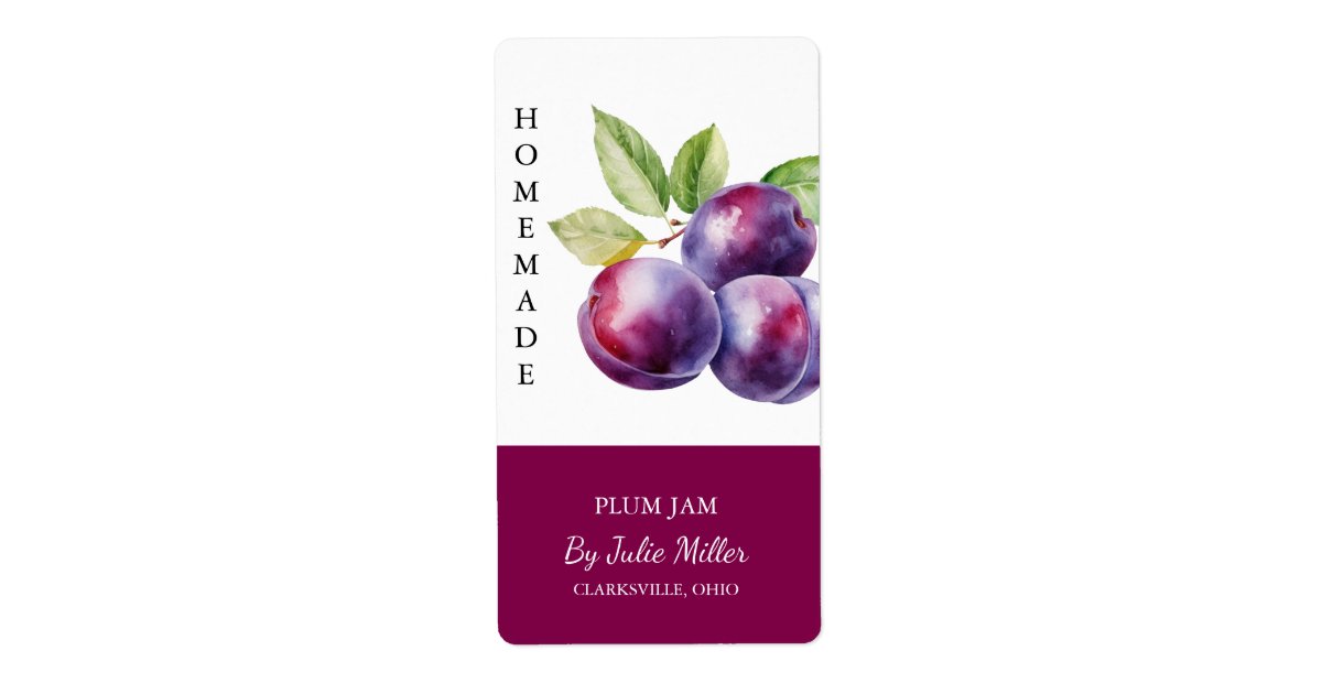 Modern Homemade Plum Jam Label | Zazzle