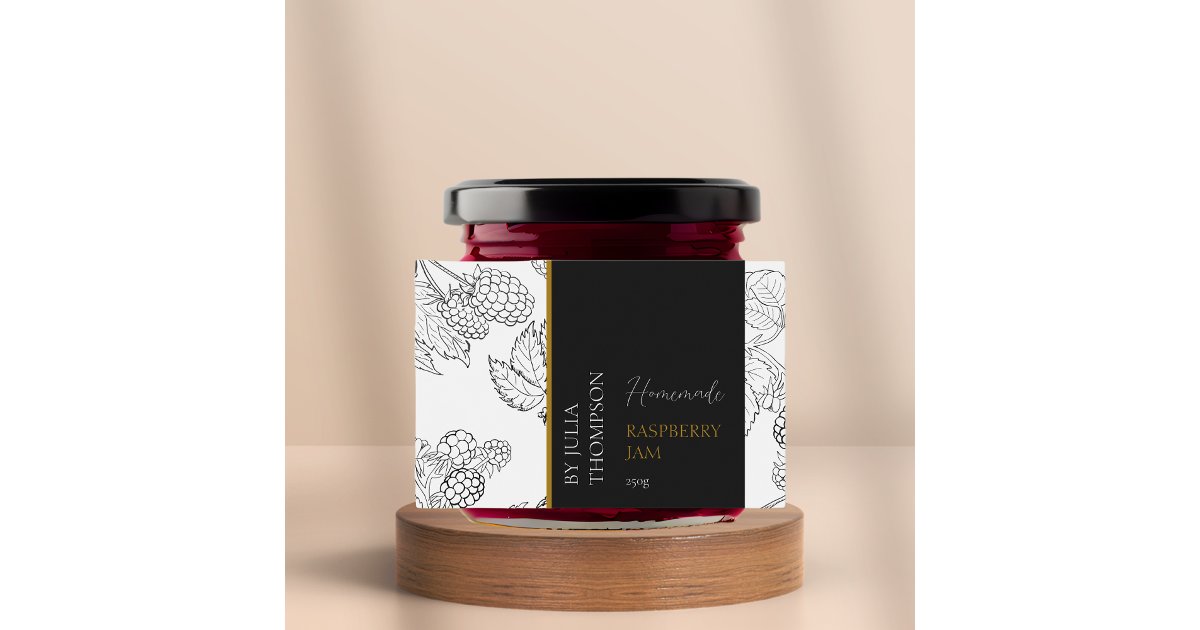 Modern Homemade Raspberry Jam Label | Zazzle