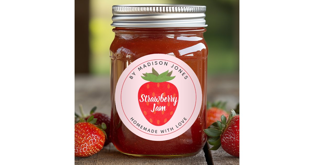 Modern Homemade Strawberry Jam Canning Jar Label | Zazzle