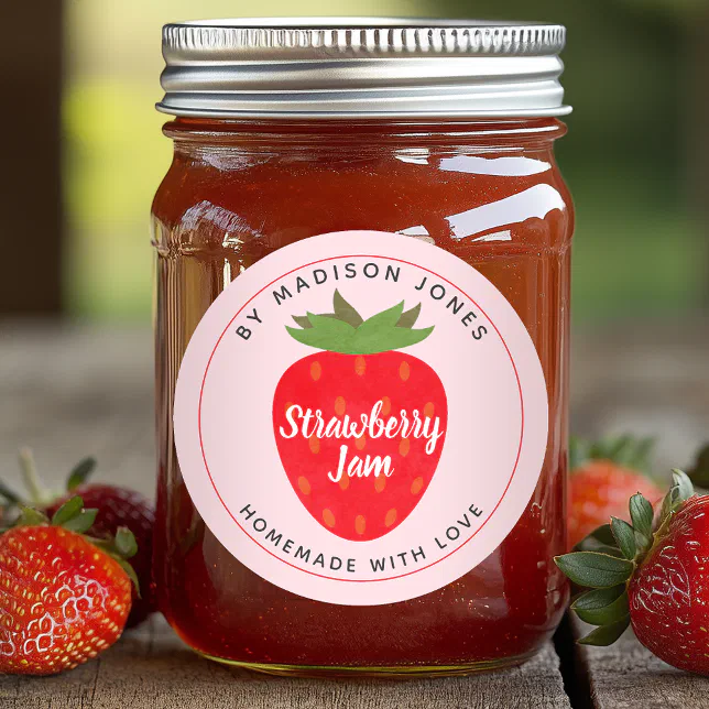 Modern Homemade Strawberry Jam Canning Jar Label | Zazzle