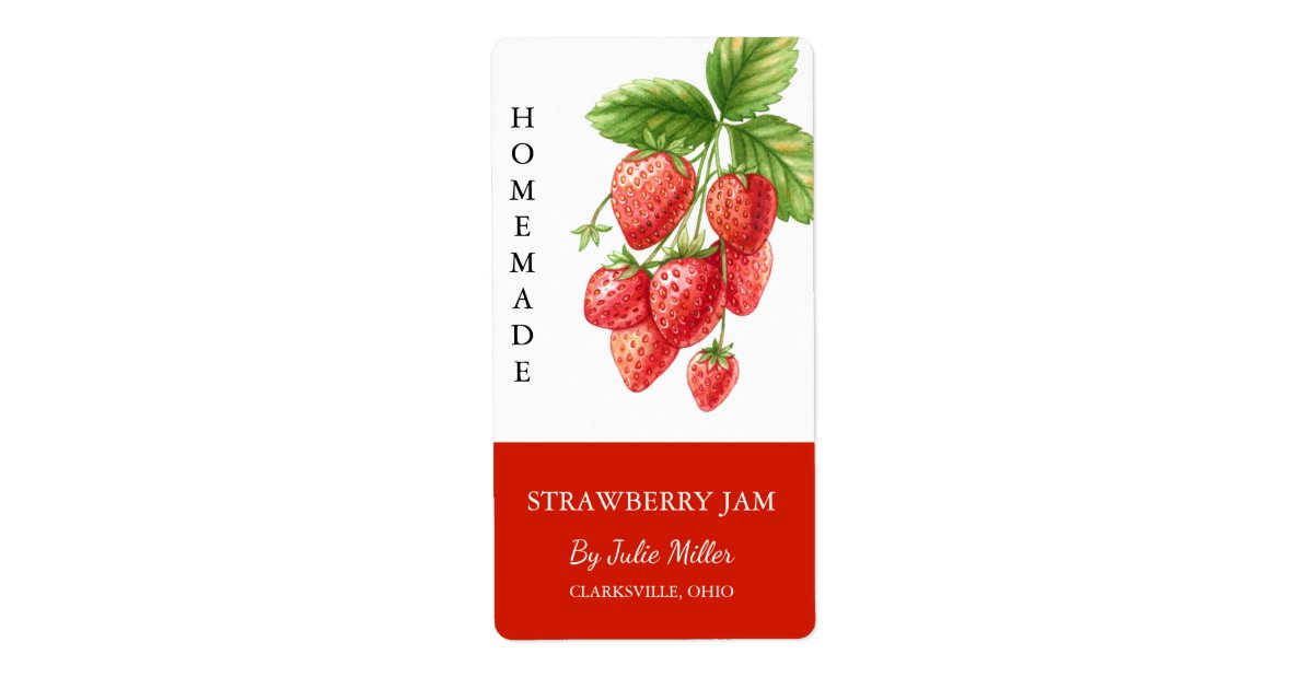 Modern Homemade Strawberry Jam Label | Zazzle