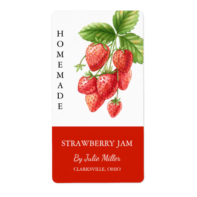 Modern Homemade Strawberry Jam Label | Zazzle