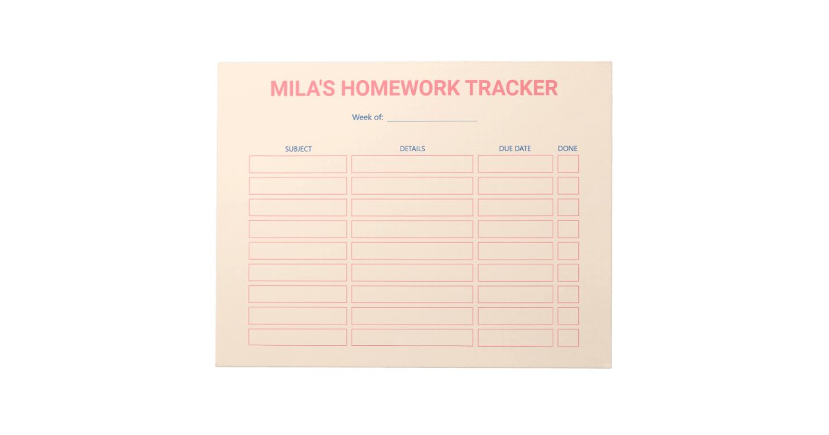 Modern Homework Tracker Notepad | Zazzle