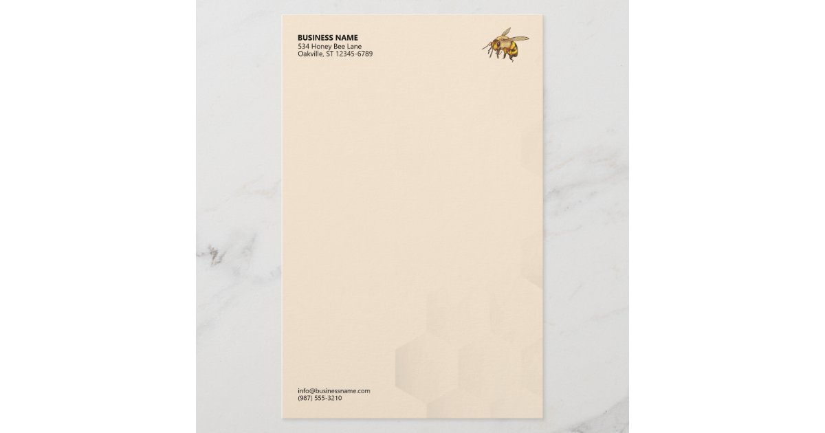 Modern Honey Bee Icon Honeycomb Watermark Stationery | Zazzle