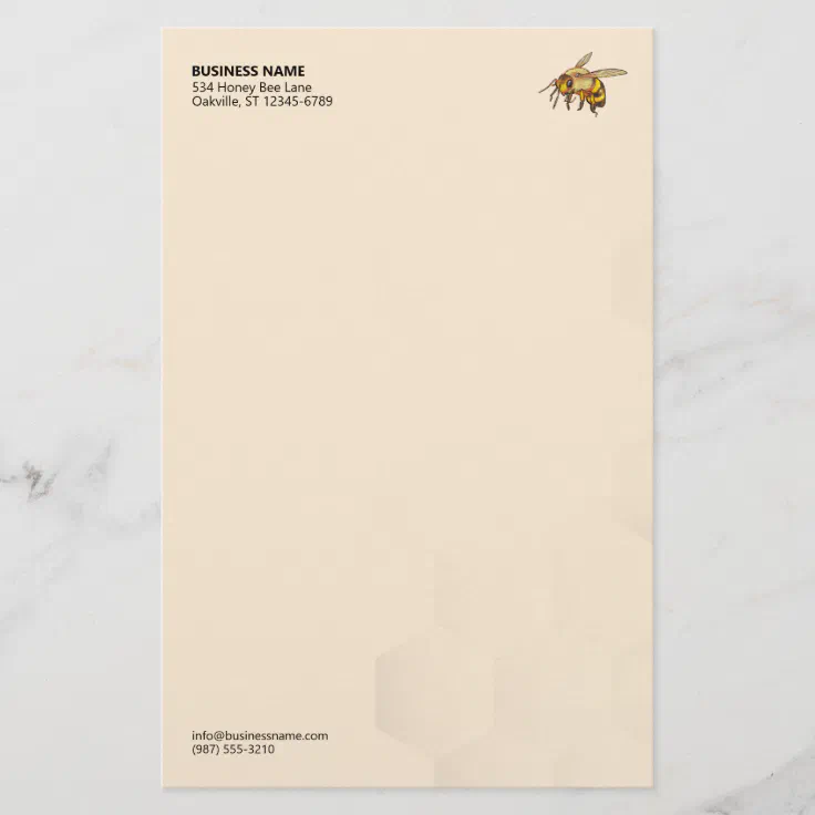 Modern Honey Bee Icon Honeycomb Watermark Stationery | Zazzle