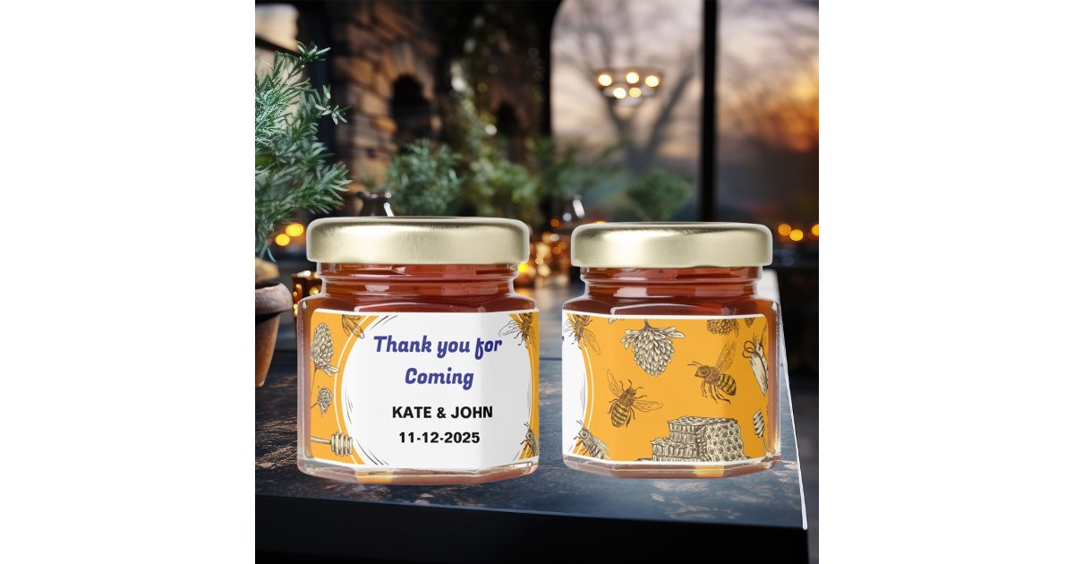 Modern Honey Bee With Customizable Text Label Jar Favors | Zazzle