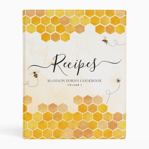 Modern Honeycomb Bumble Honey Bee Yellow Recipe Mini Binder | Zazzle