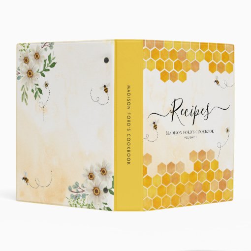 Modern Honeycomb Bumble Honey Bee Yellow Recipe Mini Binder | Zazzle